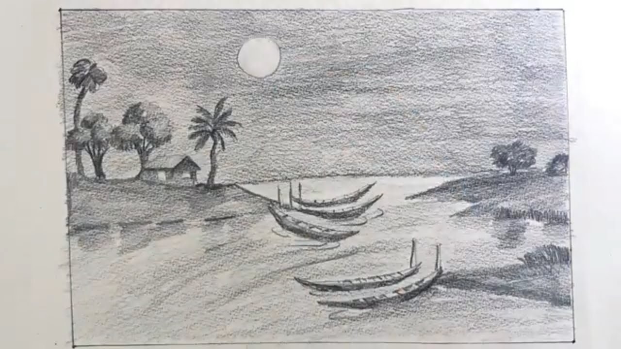 How TO Draw Scenery OF Moon light Night Step By Step/ Draw Scenery of ...