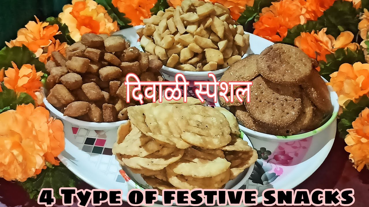 4 Type of Festive Snack/Diwali snacks recipe/Simple and easy snacks ...