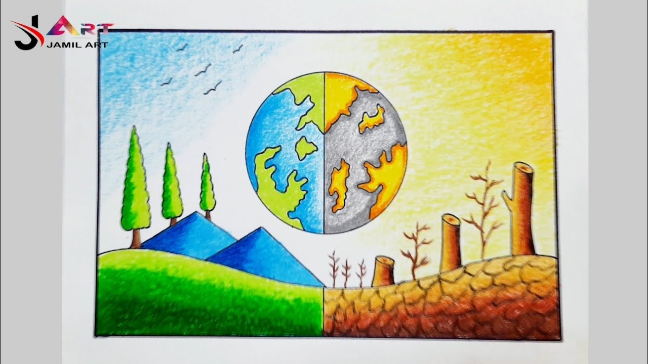 How to draw world environment day / Save nature drawing oil pastel ...