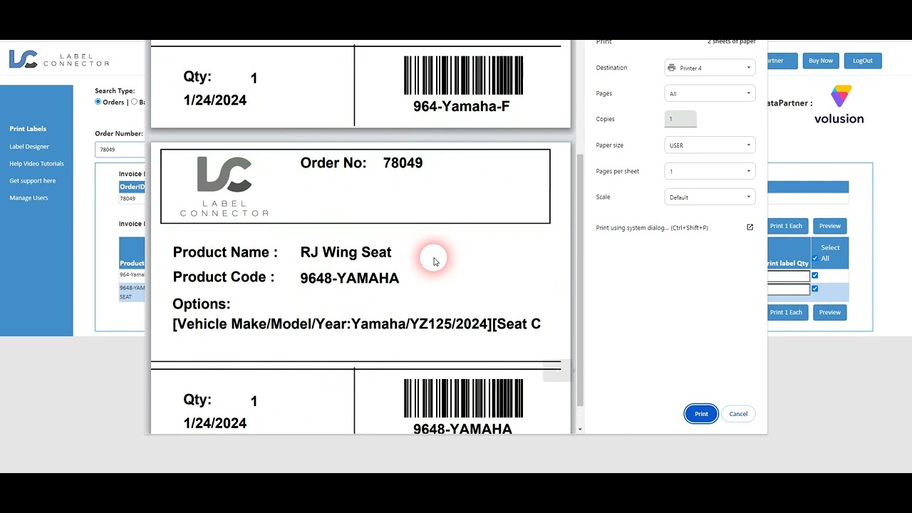 Volusion Integration to Label Connector Overview - YouTube