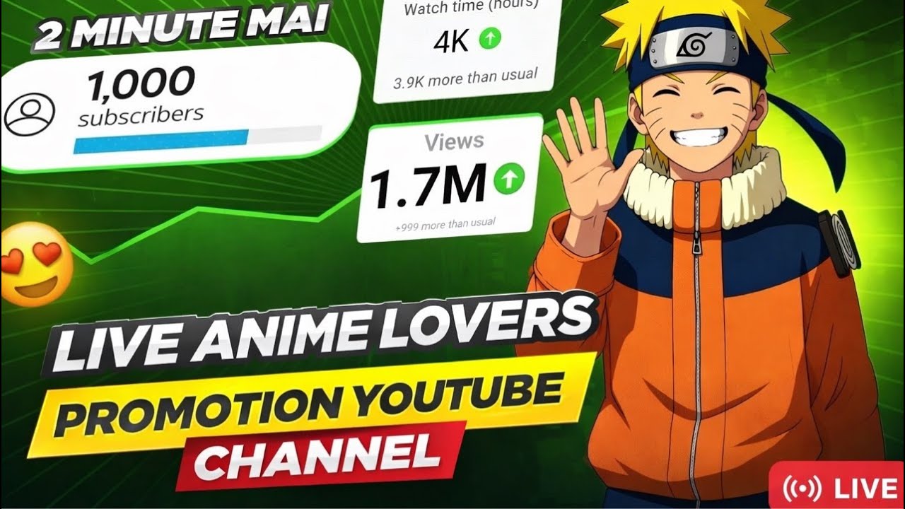 ANIME youtube channel promotion / 1 k in 2 minutes #live #subscribers ...