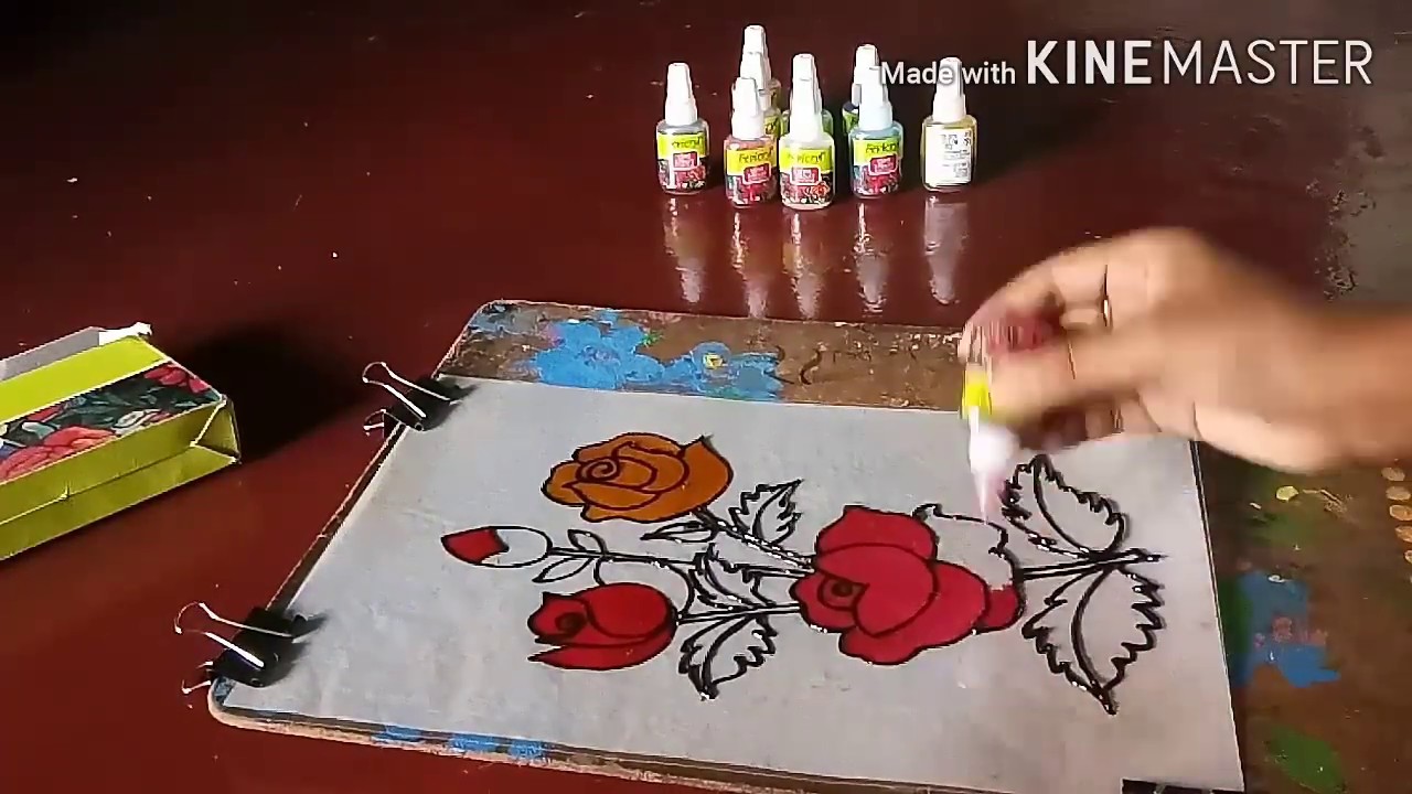 Glass Painting ll How to draw a simple rose glass painting - YouTube