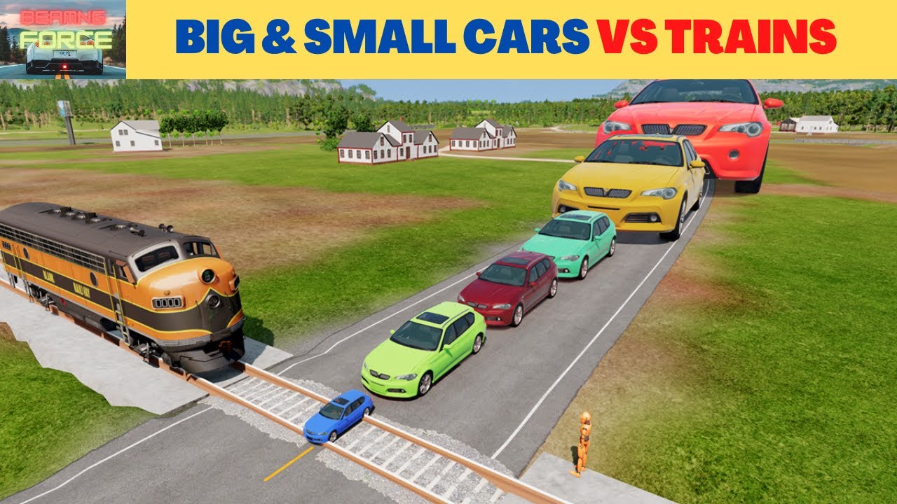 Big & Small Cars Vs Trains in BeamNg.drive | BeamNg Force | - YouTube