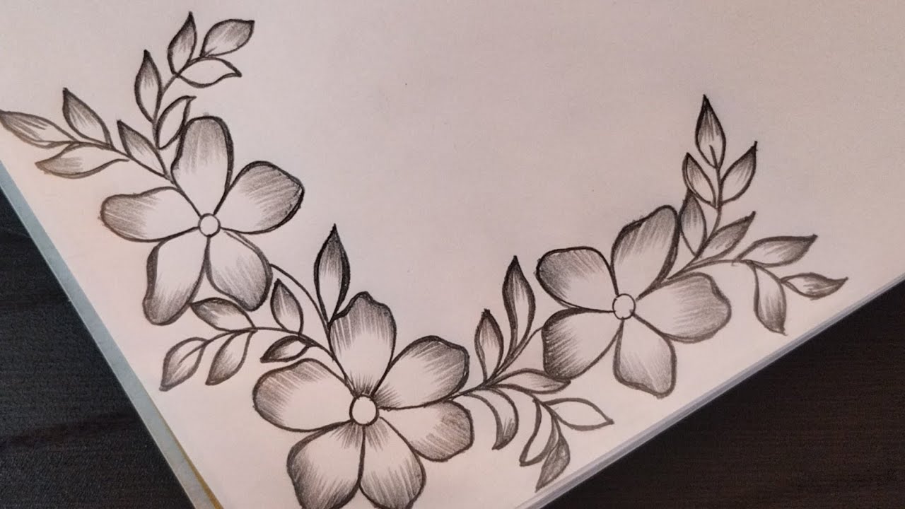 How to draw flower border design | Project design by pencil|A4 sheet ...