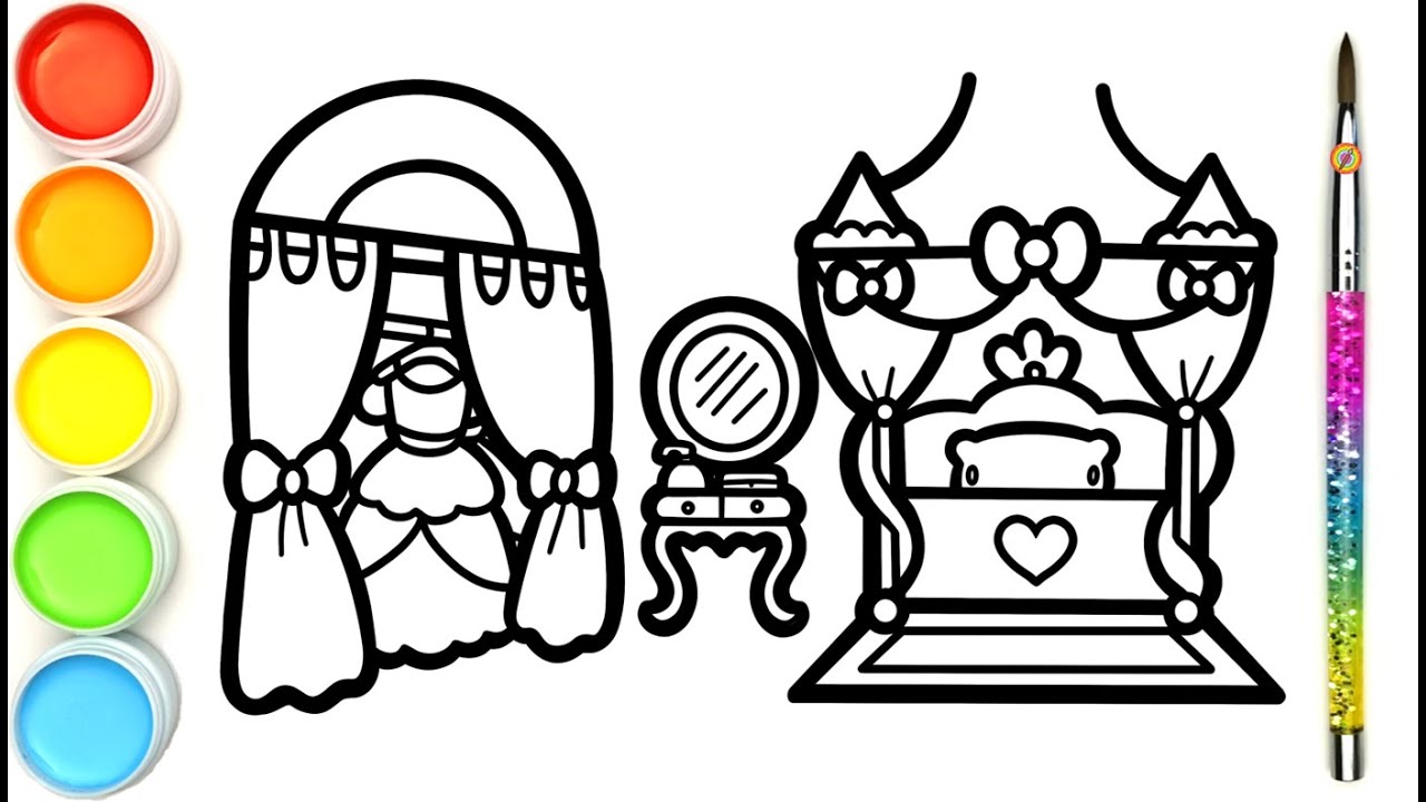 Princess Bedroom Drawing and Coloring Videos / Kids Video For Sleep and ...