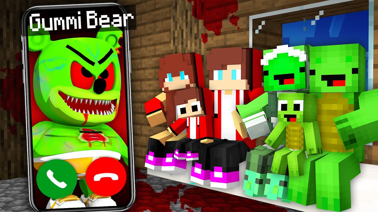 Why Scary Gummy Bear Called JJ and Mikey in Minecraft Maizen - YouTube