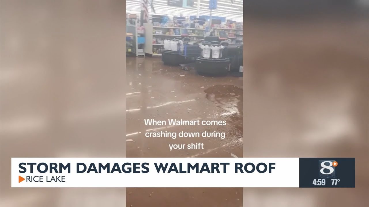 Storm Damages Walmart Roof Rice Lake - YouTube