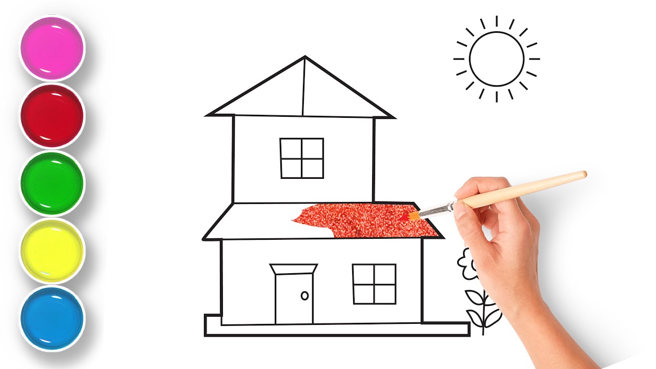 Easy House Drawing And Colouring | How To Draw A House | Glitter ...