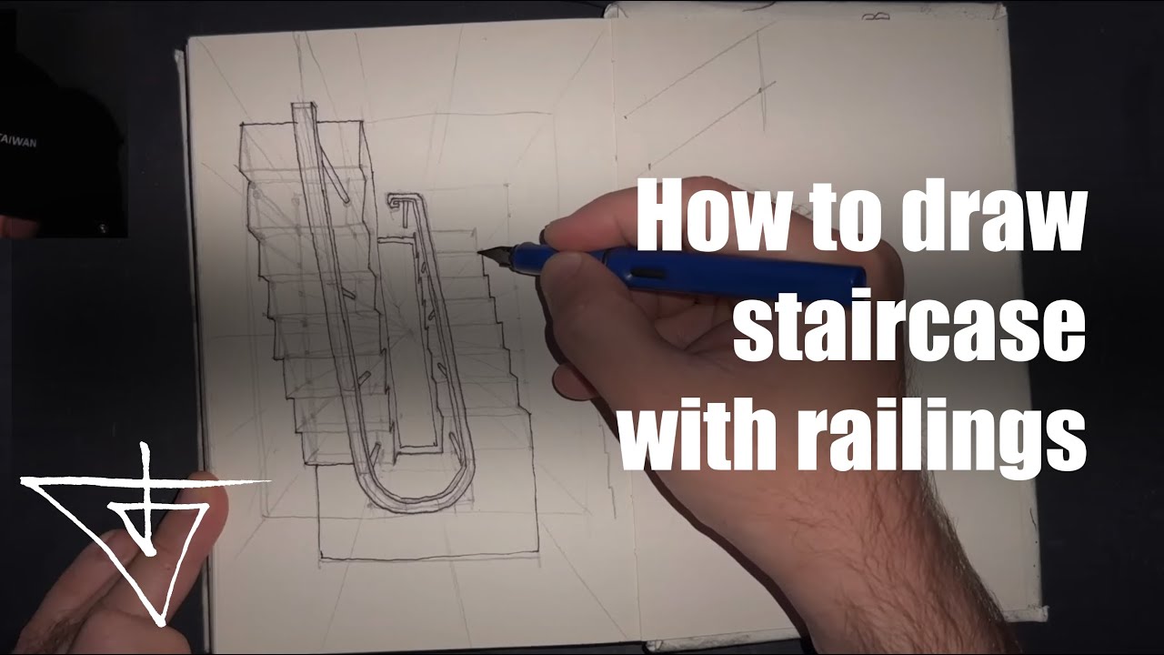 How to draw staircase with railings. How to draw stairs in perspective. - YouTube