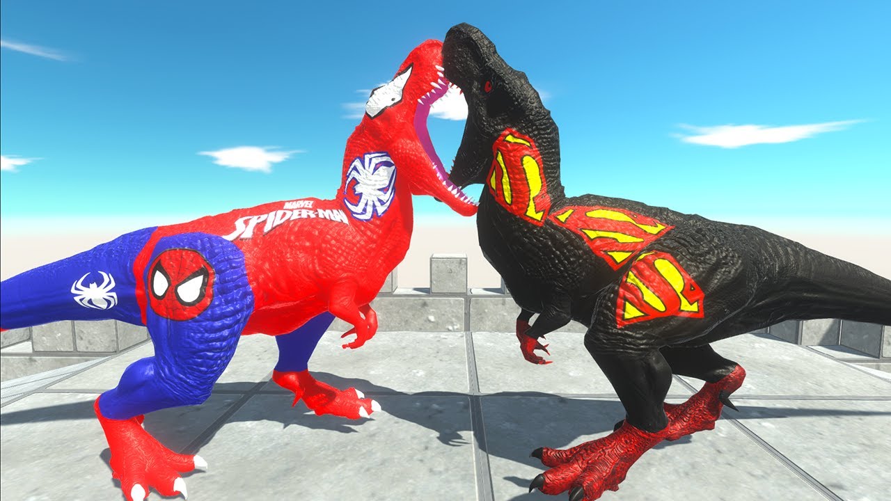 Jurassic World Speed Race 27 - SPIDERMAN T-REX VS BLACK SUPERMAN T-REX ...