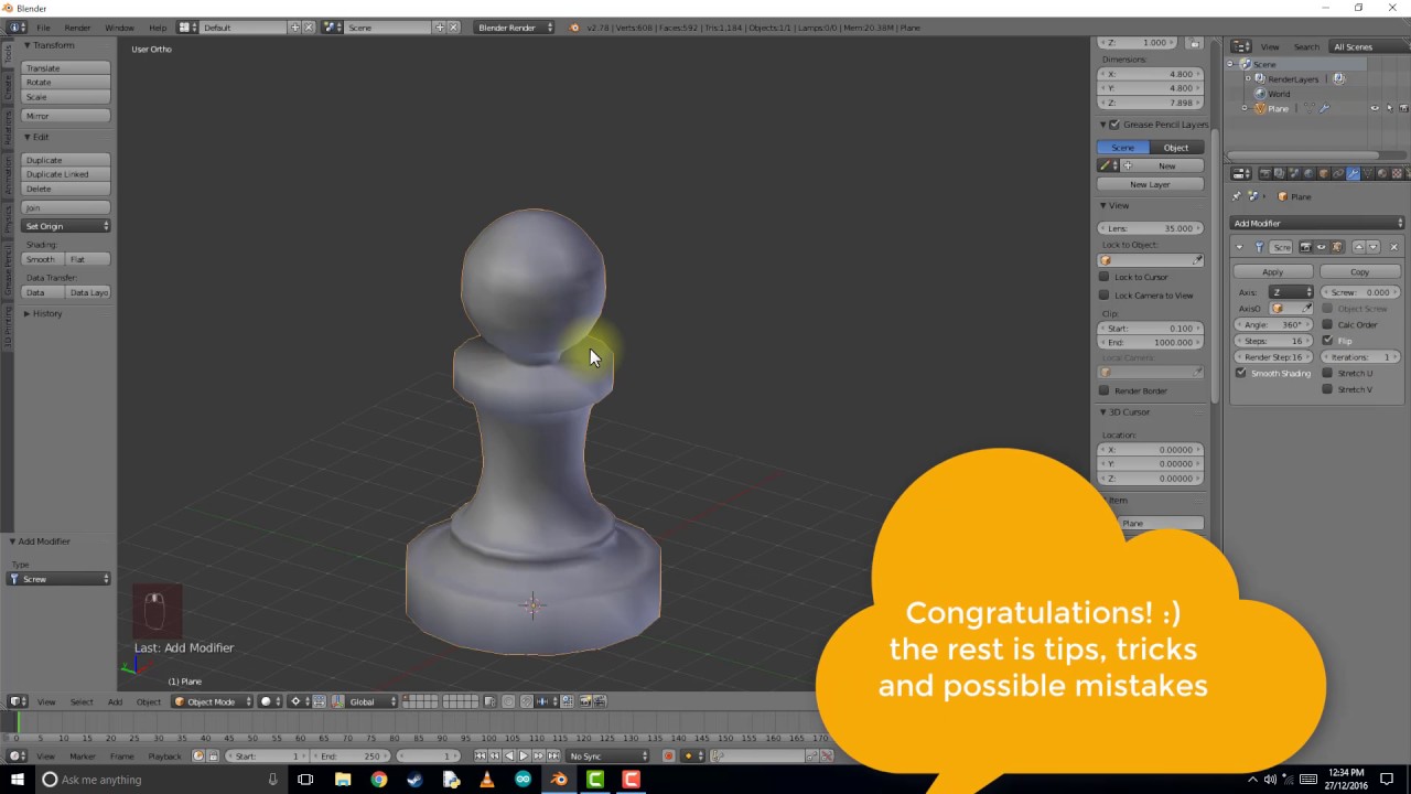 Blender 3d Tutorial 21 Pawn Chess Piece Youtube