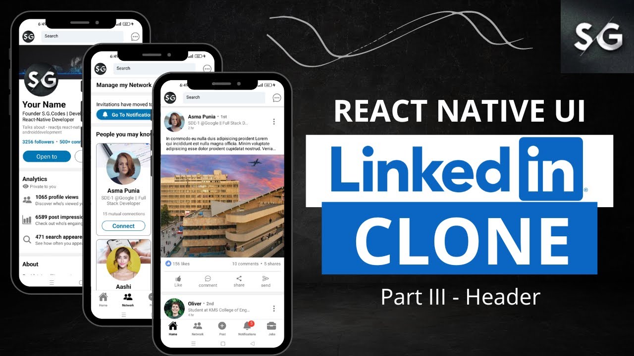 React Native Linkedin Clone Part Iii Header Setup Customise Header Using React Navigation