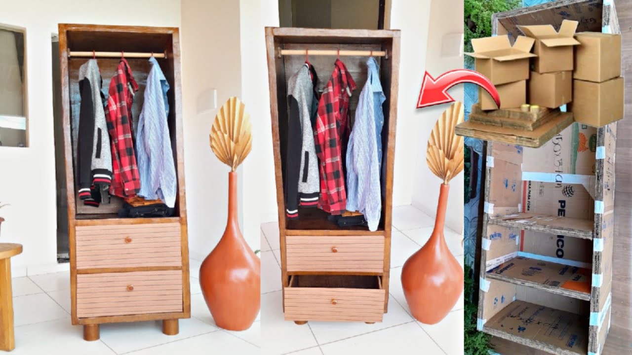 DIY Roupeiro feito de caixas de papelão | guardar-roupa de papelão # ...