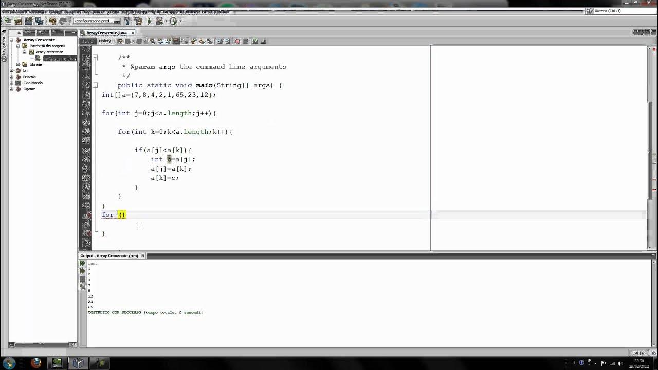 Tutorial java ita lezione 34 - Ordinamento Crescente Array - YouTube