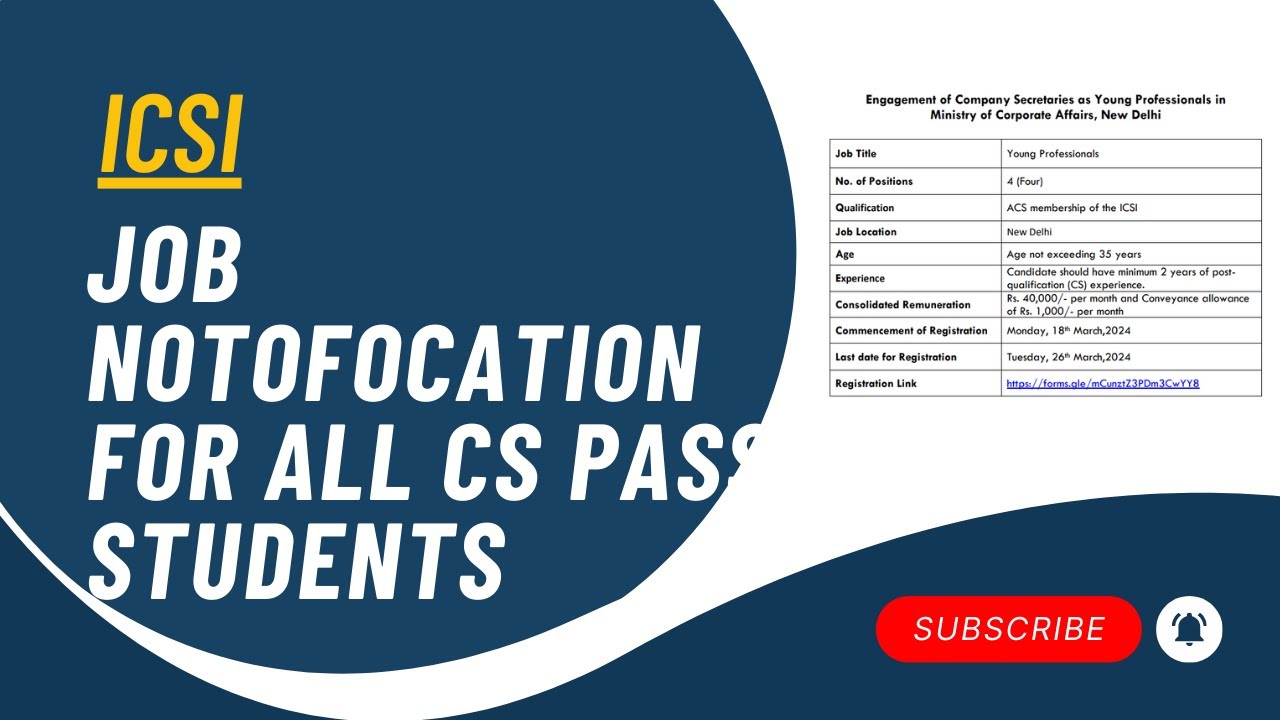ICSI JOB NOTIFICATION FOR ALL CS PASS STUDENTS - YouTube