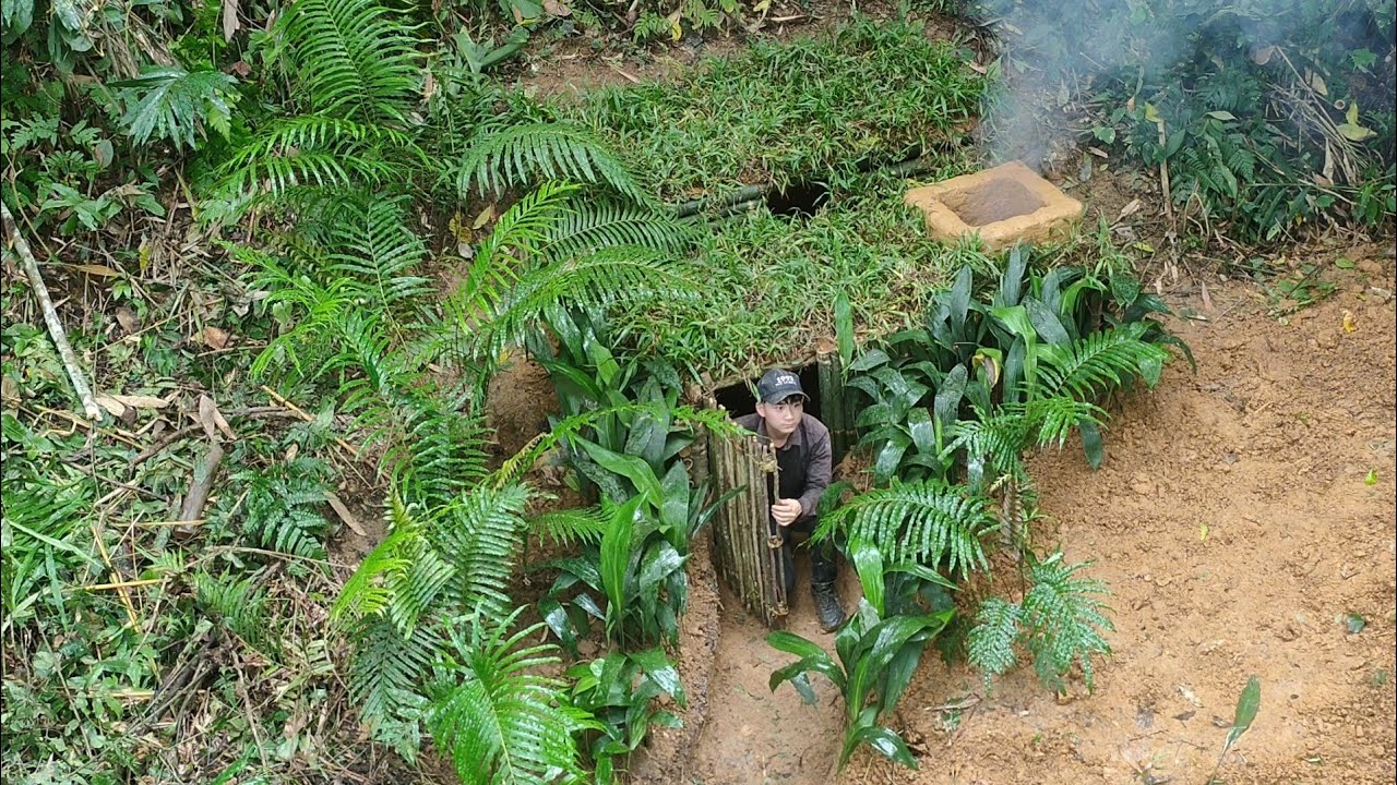 Building A DUGOUT Shelter From START TO FINISH | Bushcraft Bamboo ...