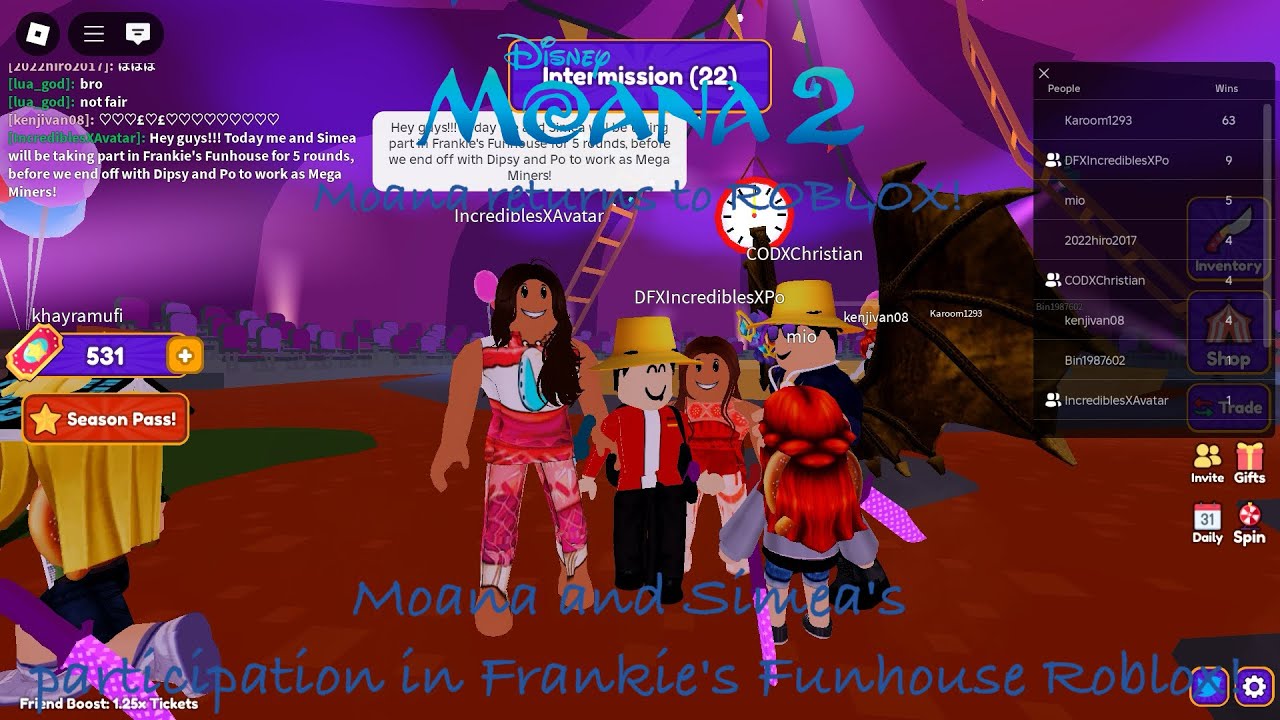 Moana and Simea's participation in Frankie's Funhouse Roblox! - YouTube