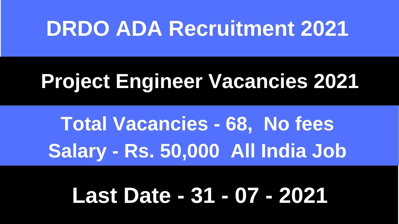 DRDO ADA Project Engineer Online Form 2021| DRDO Recruitment 2021 ...