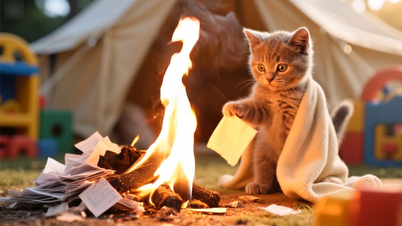 The kitten played with fire and accidentally set the house on fire # ...