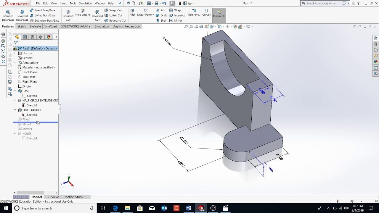 Solidworks Ch 11 Part 6 Switch Base - YouTube