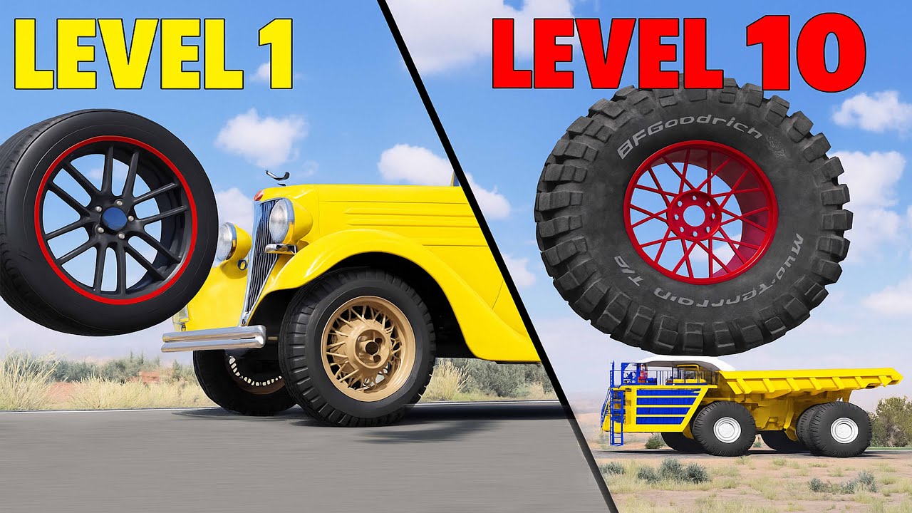Wheels & Barriers Evolution — Level 1 to Level 10 - Beamng drive - YouTube
