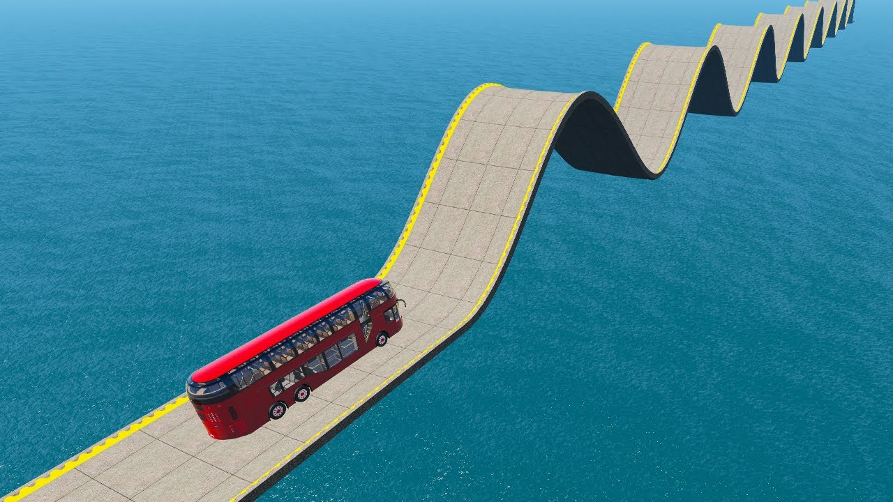 Impossible Wave Bridge Crossing Bus Vs Deep Water - BeamNG.Drive - YouTube