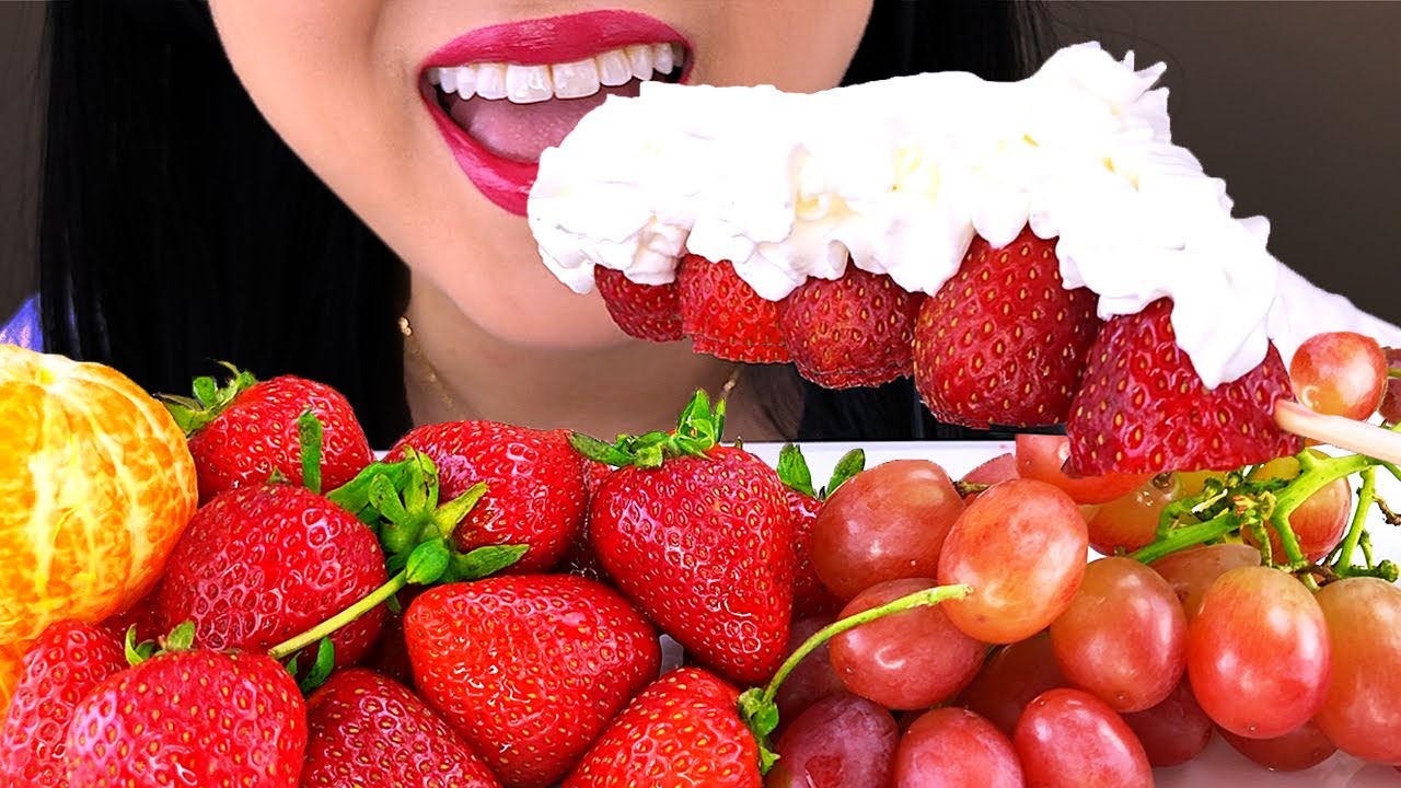 ASMR JUICY FRUITS & WHIPPED CREAM (Strawberries, Grapes, Oranges) | NO ...