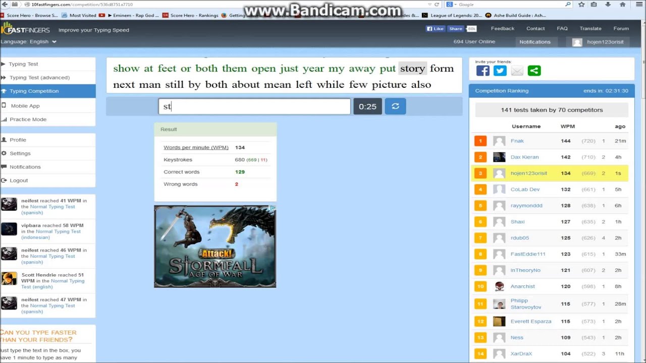 Typing Test #1- 10fastfingers.com- 142 WPM! - YouTube