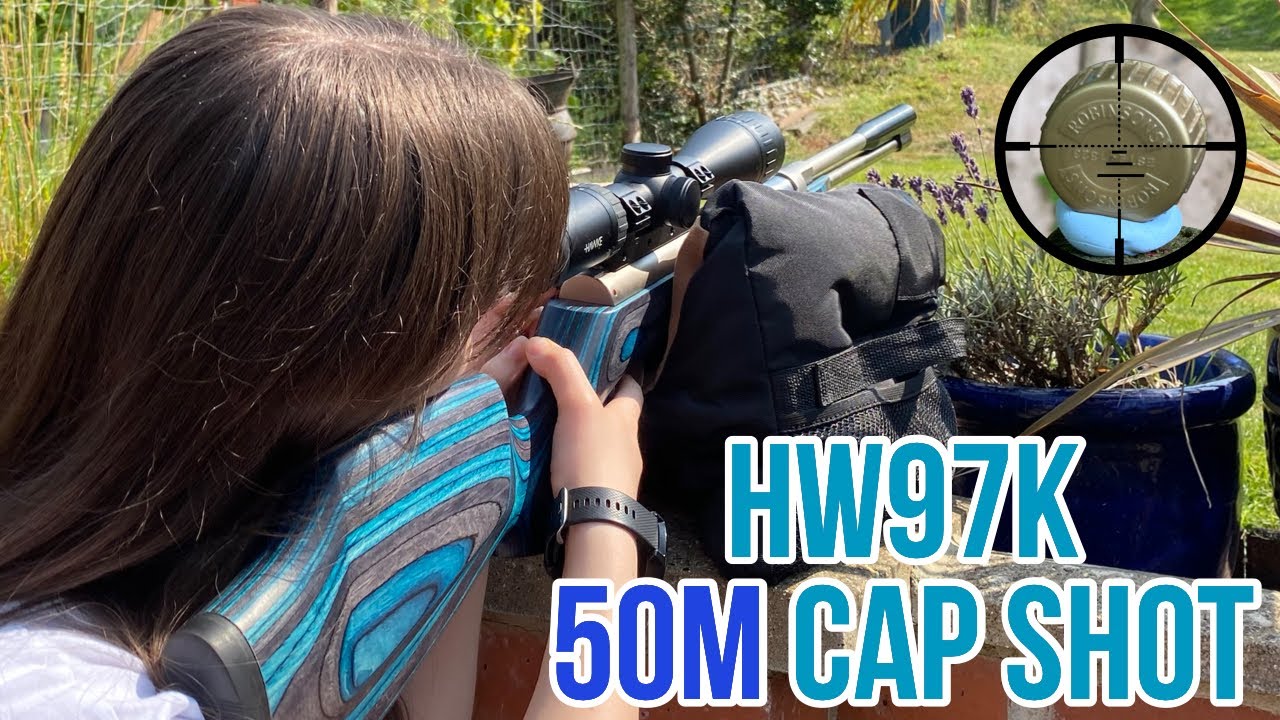 Custom Weihrauch HW97k airgun outdoor 50m cap shot. - YouTube