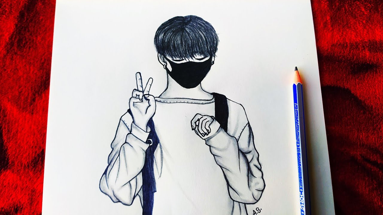 How to draw bts Jungkook with Dom's extra dark pencil | boy drawing ...