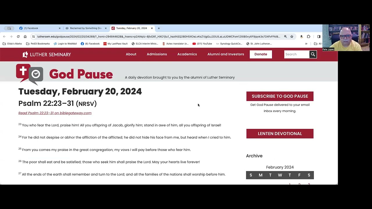 Tuesday Morning Devotions from Pastor Pete's Home Office. 02/20/2024 ...