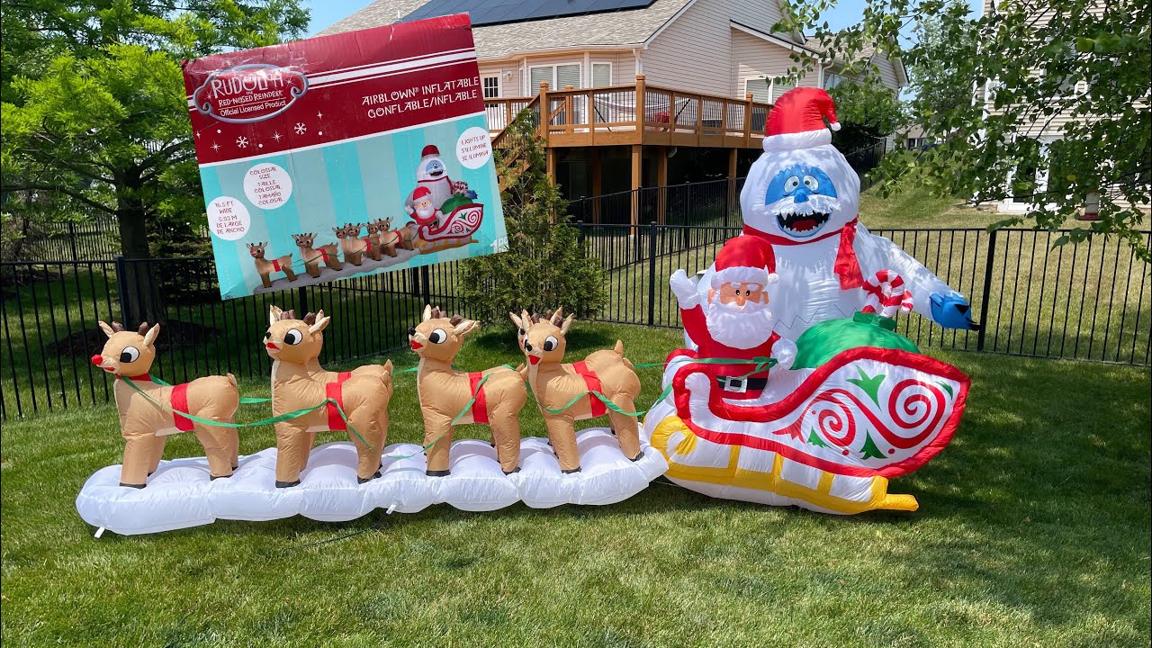 Gemmy Christmas 16 foot Rudolph sleigh scene - YouTube