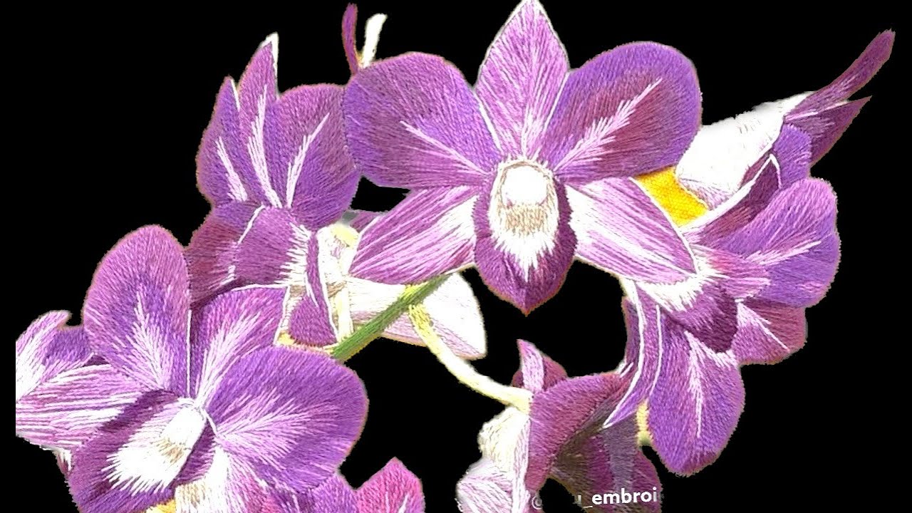 Long & Short Stitch 🌸 Realistic Orchid Hand Embroidery - YouTube