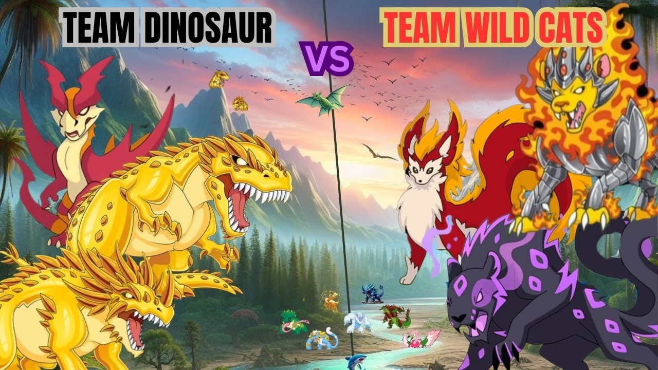 DINOSAURS VS WILD CATS IN DYNAMONS WORLD - YouTube