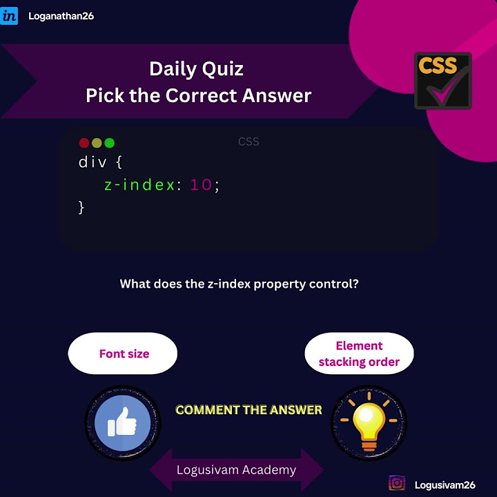 Daily CSS Quiz: What Does the z-index Property Control? 🧠💻 #codingchallenge # ...