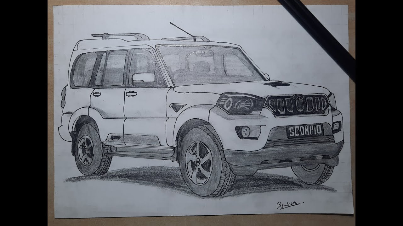Mahindra Scorpio Pencil Sketch🚗 - YouTube