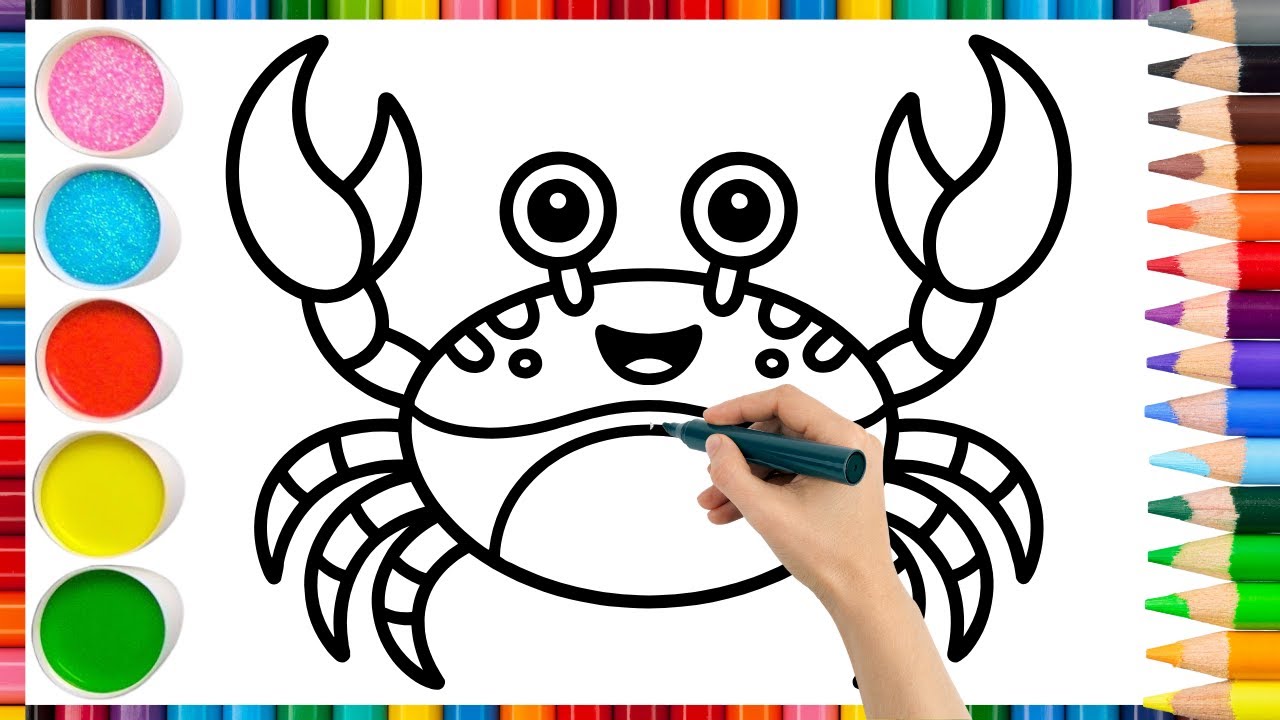 How To Draw cute crabs . Easy Drawing, Painting & Coloring For Kids and ...