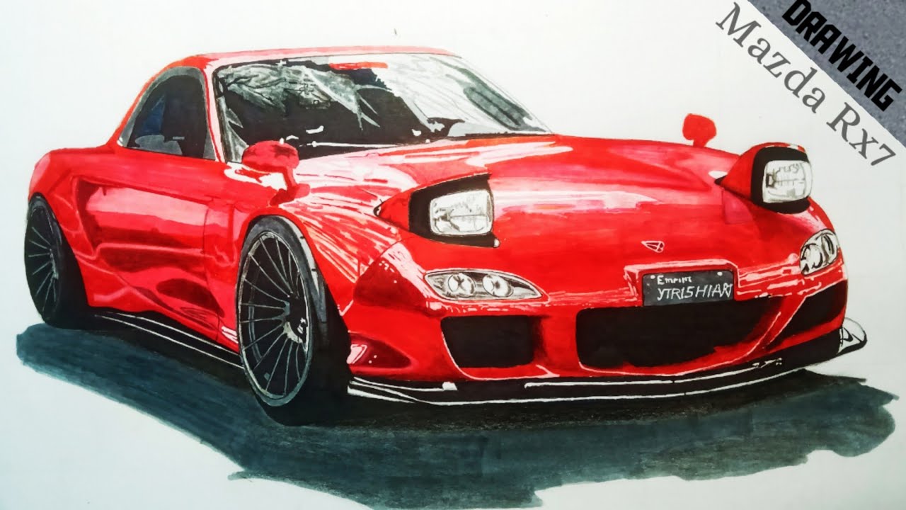 DRAWING MAZDA RX7 CAR)-mazda RX7 car drawing || 3min video(time lapse ️ ...