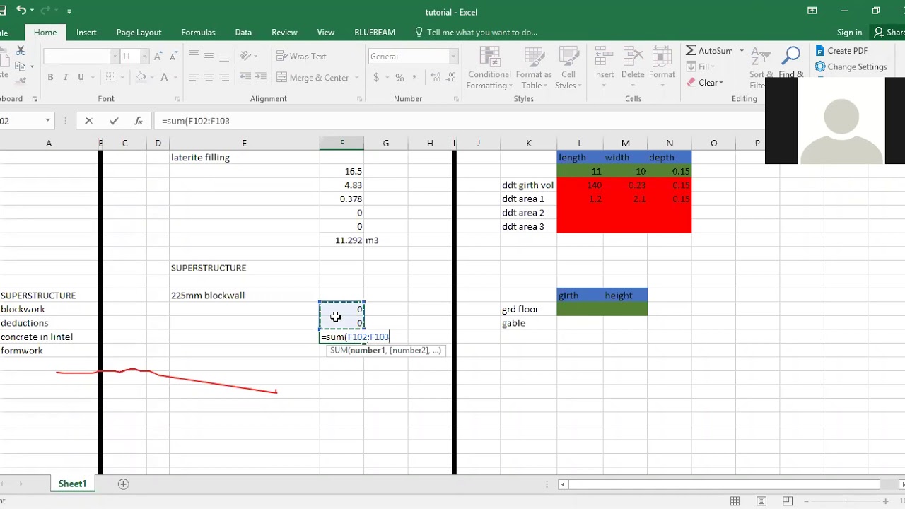 Construction Excel Tutorial Videos - Block wall & deduction - YouTube