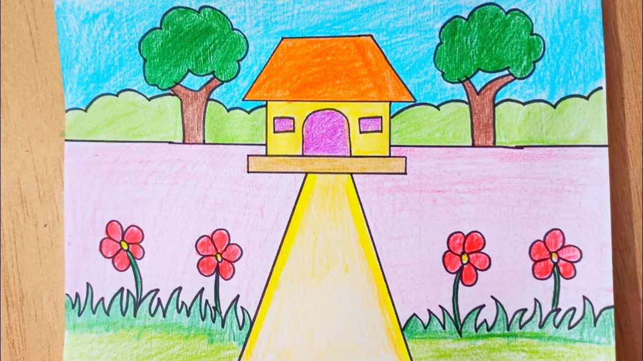 How to draw scenery with pencil | Pencil color drawing easy - YouTube