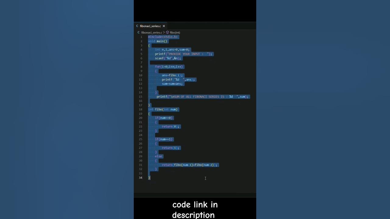 Fibonacci Series Using Recursion In C Programming Shorts Youtube