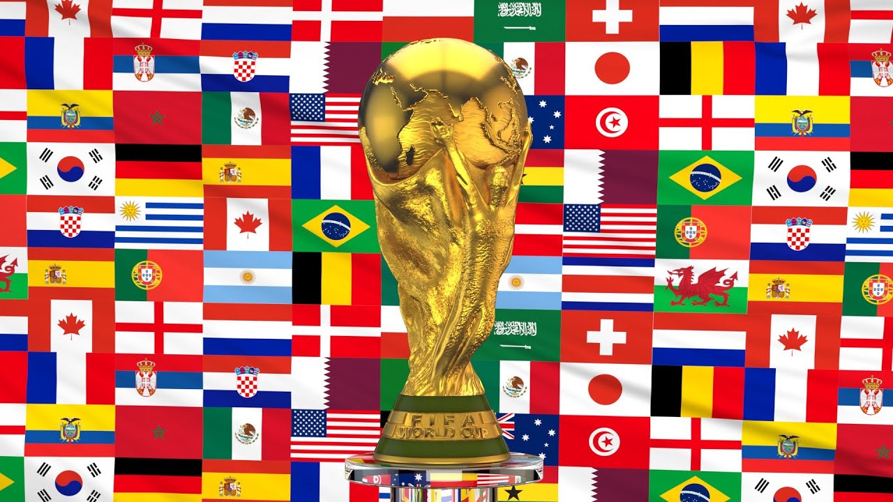 FIFA World cup stock footage with national flags and gold trophy - YouTube