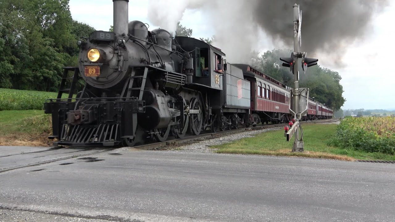 Strasburg Railroad Canadian National 89 backs towards Paradise PA - YouTube