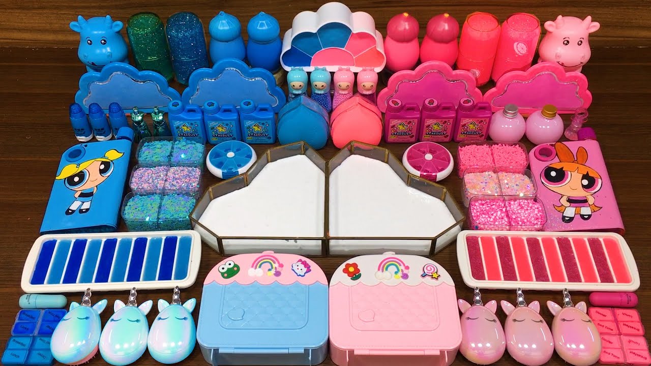 BLUE vs PINK !!!Mixing random into GLOSSY slime!!!Satisfying #234 - YouTube