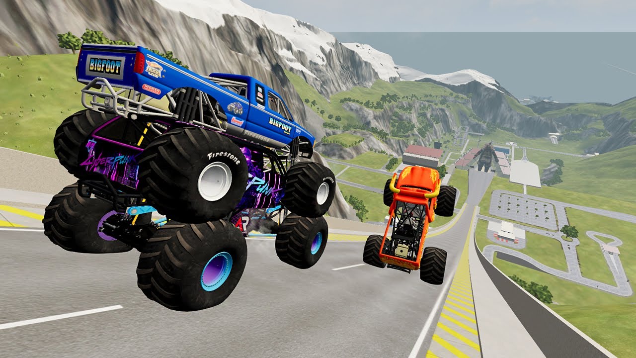 Monster Jam NEW - 8 Wheels Monster Trucks High Speed Jumps - BeamNG ...