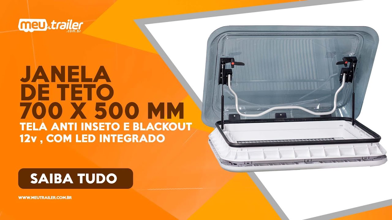 JANELA DE TETO 700 X 500 MM C/ BLACKOUT TELA ANTI INSETOS E LED 12 ...