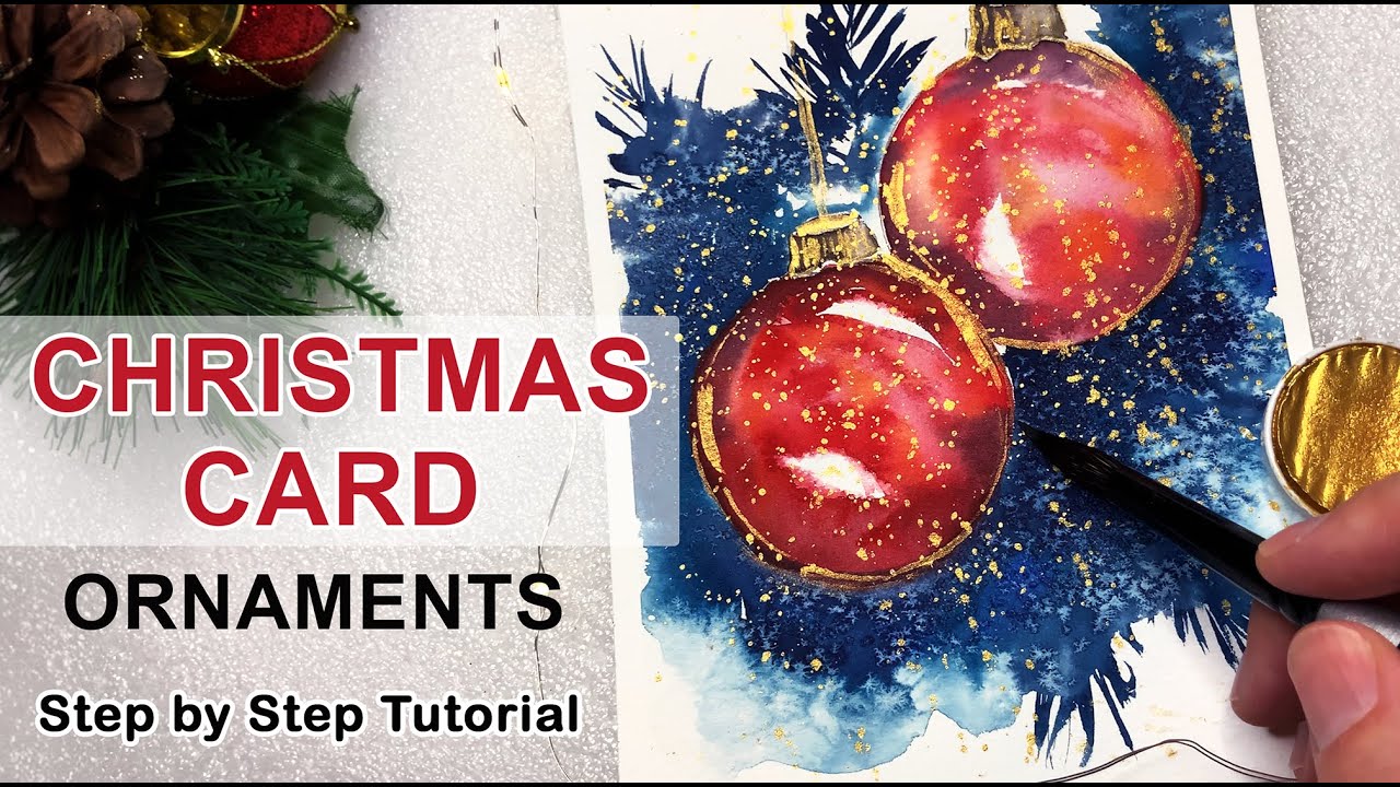EASY Watercolor Christmas Card Tutorial Holiday Ornament Painting Step ...
