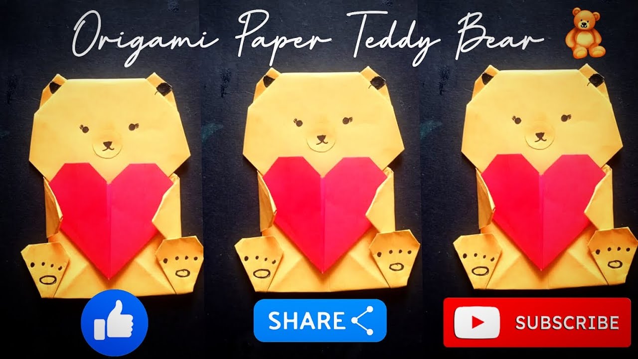 Origami Teddy bear 🧸 With red Paper Heart ️ | Paper Craft | Naga Crafts ...
