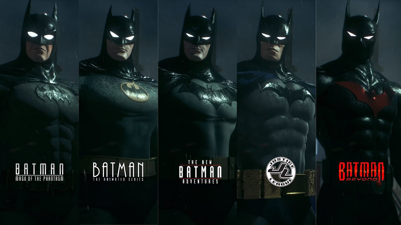 All Realistic DCAU Batsuits & Suit Ups - Batman: Arkham Knight - YouTube