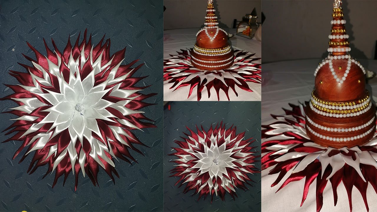 How to Make Beautiful Satin Ribbon flower DIY Crafts _ Puja Nelum Mala ...